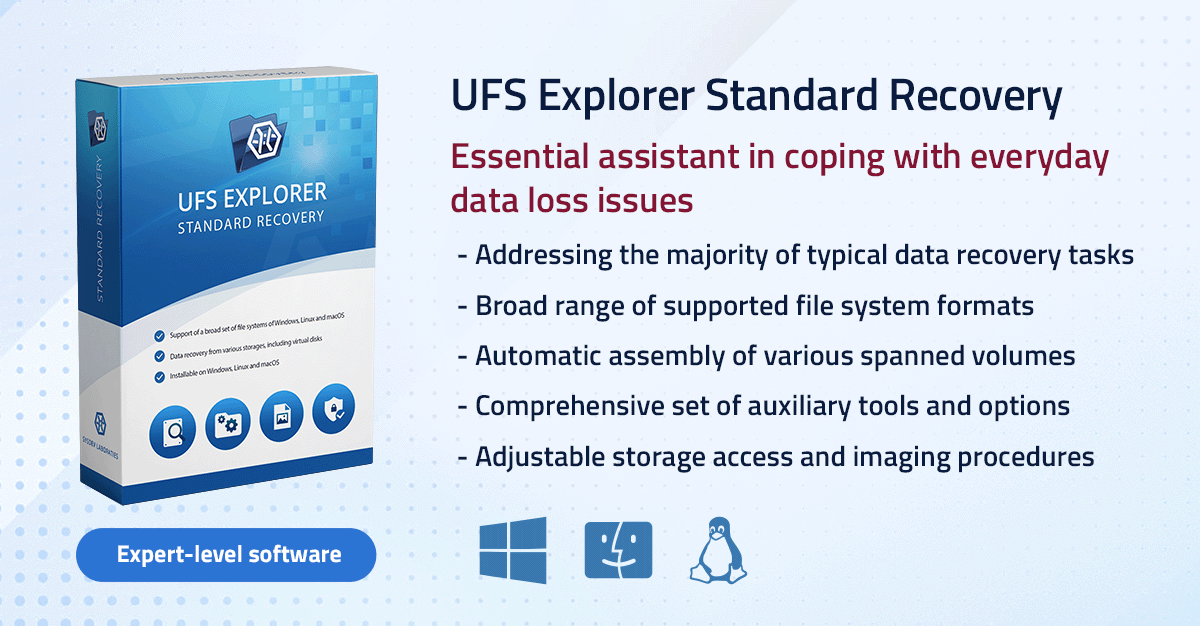 Registro de versiones del software UFS Explorer Standard Recovery